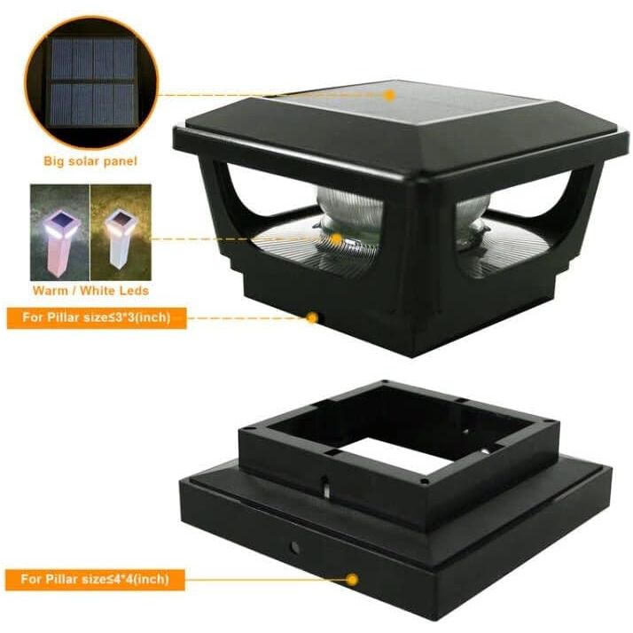 Solar Post Cap Lights for 3x3, 4X4 Posts - BLACK (2 PACK) BICSGL-12BLK ...